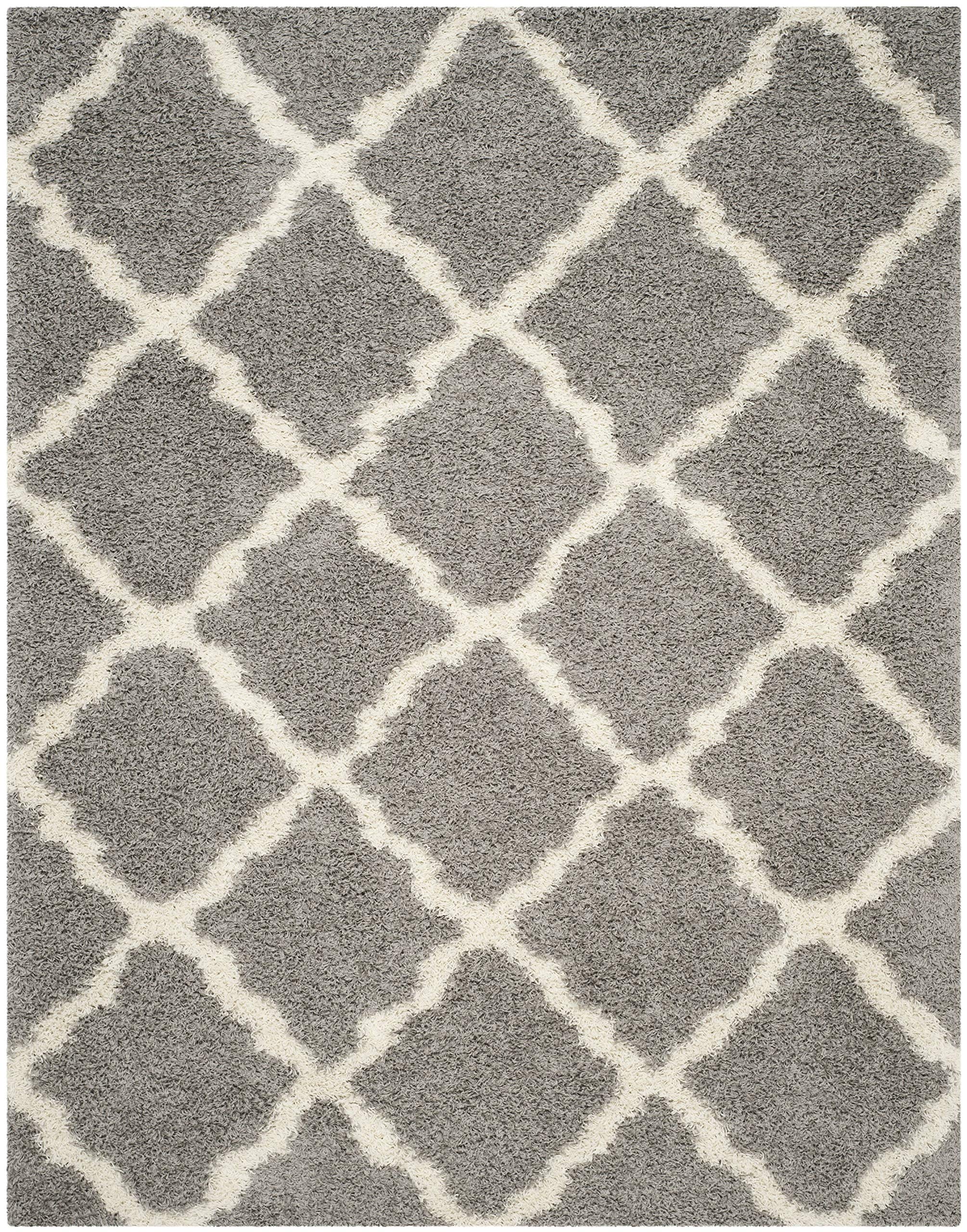 SAFAVIEH Dallas Shag Collection Area Rug - 8' x 10', Grey & Ivory, Trellis Design, Non-Shedding & Easy Care, 1.5-inch Thick Ideal for High Traffic Areas in Living Room, Bedroom (SGD257G)