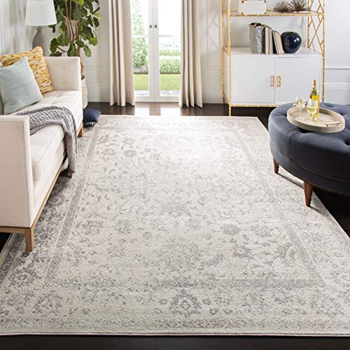 SAFAVIEH Adirondack Collection Area Rug - 9' x 12', Ivory & Silver, Oriental Distressed Design, Non-Shedding & Easy Care, Ideal for High Traffic Areas in Living Room, Bedroom (ADR109C)