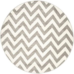 SAFAVIEH Amherst Collection 7' Round Dark Grey/Beige AMT419R Chevron Non-Shedding Dining Room Entryway Foyer Living Room Bedroom Area Rug