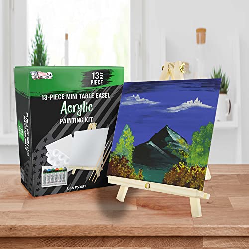 U.S. Art Supply 13-Piece Artist Painting Set with 6 Vivid Acrylic Paint Colors, 12" Easel, 2 Canvas Panels, 3 Brushes, Painting Palette - Fun Children, Kids School, Students, Beginners Starter Art Kit