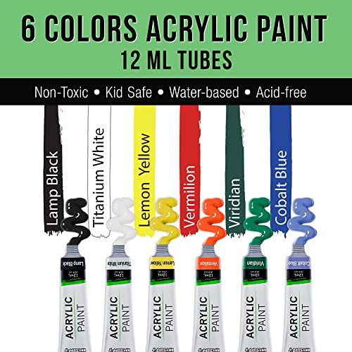 U.S. Art Supply 13-Piece Artist Painting Set with 6 Vivid Acrylic Paint Colors, 12" Easel, 2 Canvas Panels, 3 Brushes, Painting Palette - Fun Children, Kids School, Students, Beginners Starter Art Kit