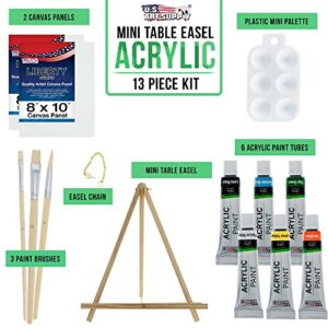 U.S. Art Supply 13-Piece Artist Painting Set with 6 Vivid Acrylic Paint Colors, 12" Easel, 2 Canvas Panels, 3 Brushes, Painting Palette - Fun Children, Kids School, Students, Beginners Starter Art Kit