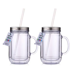 cupture 2 vintage clear mason jar tumbler mug with stainless steel lid and straw - 20 oz