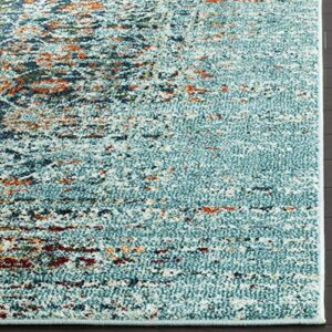 SAFAVIEH Monaco Collection Area Rug - 6'7" x 9'2", Blue & Multi, Boho Abstract Distressed Design, Non-Shedding & Easy Care, Ideal for High Traffic Areas in Living Room, Bedroom (MNC208J)