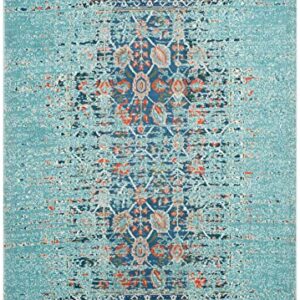 SAFAVIEH Monaco Collection Area Rug - 6'7" x 9'2", Blue & Multi, Boho Abstract Distressed Design, Non-Shedding & Easy Care, Ideal for High Traffic Areas in Living Room, Bedroom (MNC208J)