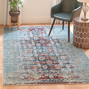 SAFAVIEH Monaco Collection Area Rug - 6'7" x 9'2", Blue & Multi, Boho Abstract Distressed Design, Non-Shedding & Easy Care, Ideal for High Traffic Areas in Living Room, Bedroom (MNC208J)