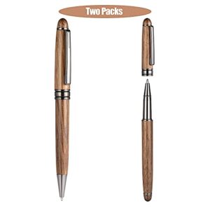 Glovion Wooden Ballpoint Pen Set 2 Pack, Fancy Luxury Gel Rollerball Writing Pens for Men Nice Wood Pen with Gift Case Extra 4 Refills(Blue and Black) Business Ink Pen Signatures Writer Journaler