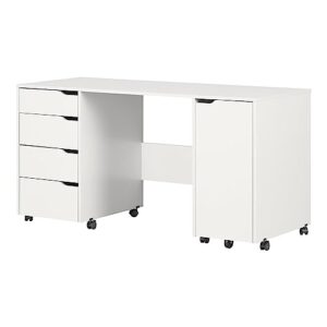 South Shore Crea Craft Table on Wheels with Sliding Shelf, Storage Drawers and Scratchproof Surface, Pure White