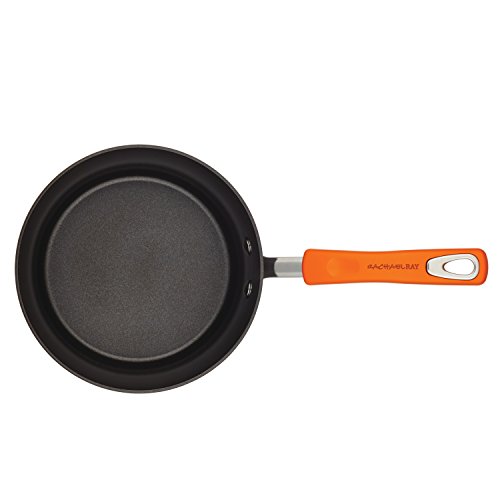 Rachael Ray Brights Hard Anodized Nonstick Sauce Pan/Saucepan with Lid, 3 Quart, Gray with orange handles