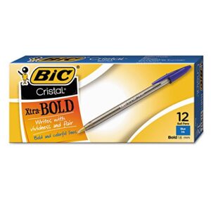 bic msb11be cristal xtra bold ballpoint stick pen, blue ink, 1.6mm, bold, dozen