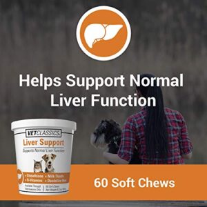 Vet Classics Liver Support Pet Health Supplement for Dogs, Cats – Liver Functions – B-Vitamins, Glutathione, Milk Thistle – Soft Tablets, Chews – 60 Soft Chews