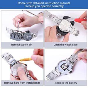 Watch Repair Kit, Ohuhu 192 PCS UPGRADED Heavy Duty Watch Link Removal Battery Replacement Band Tool Kit, Watch Back Remover Tool Professional Watch Repair Opener Tools with PU Leather Bag User Manual