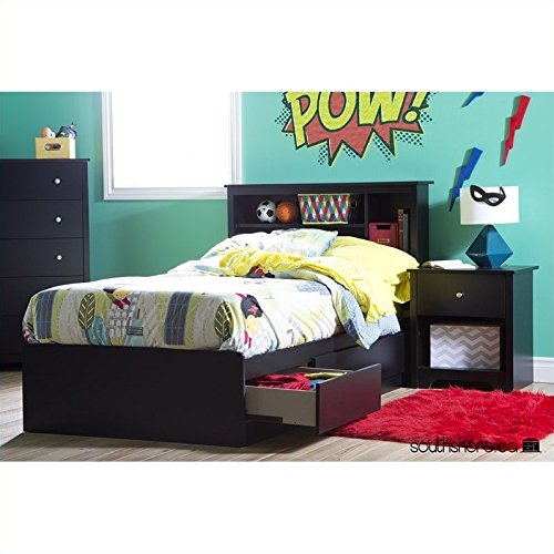 South Shore 39-Inch Vito Bookcase Headboard, Twin, Pure Black