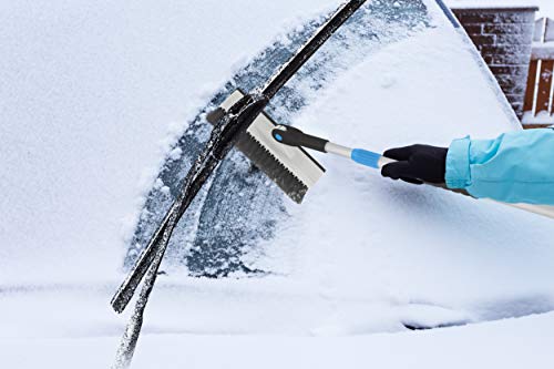 Extendable Snow Brush with Squeegee & Ice Scraper - Eva Foam Comfort Grip on Aluminum Handle, T-Shape Telescopic Auto Ice Scraper and Snow Brush - Car Truck SUV Windshield