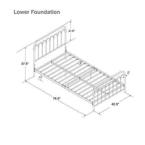 Novogratz Bright Pop Metal Bed, Adjustable Height for Underbed Storage (6.5" or 11"), Metal Slats Included, Twin, White