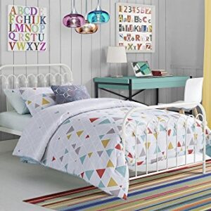 Novogratz Bright Pop Metal Bed, Adjustable Height for Underbed Storage (6.5" or 11"), Metal Slats Included, Twin, White