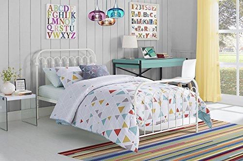 Novogratz Bright Pop Metal Bed, Adjustable Height for Underbed Storage (6.5" or 11"), Metal Slats Included, Twin, White