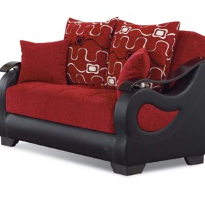 BEYAN Pittsburgh Collection Modern Convertible Storage Loveseat with Ample Storage Space, Includes 2 Pillows, Red/Black