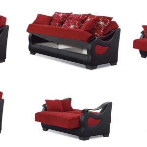 BEYAN Pittsburgh Collection Modern Convertible Storage Loveseat with Ample Storage Space, Includes 2 Pillows, Red/Black