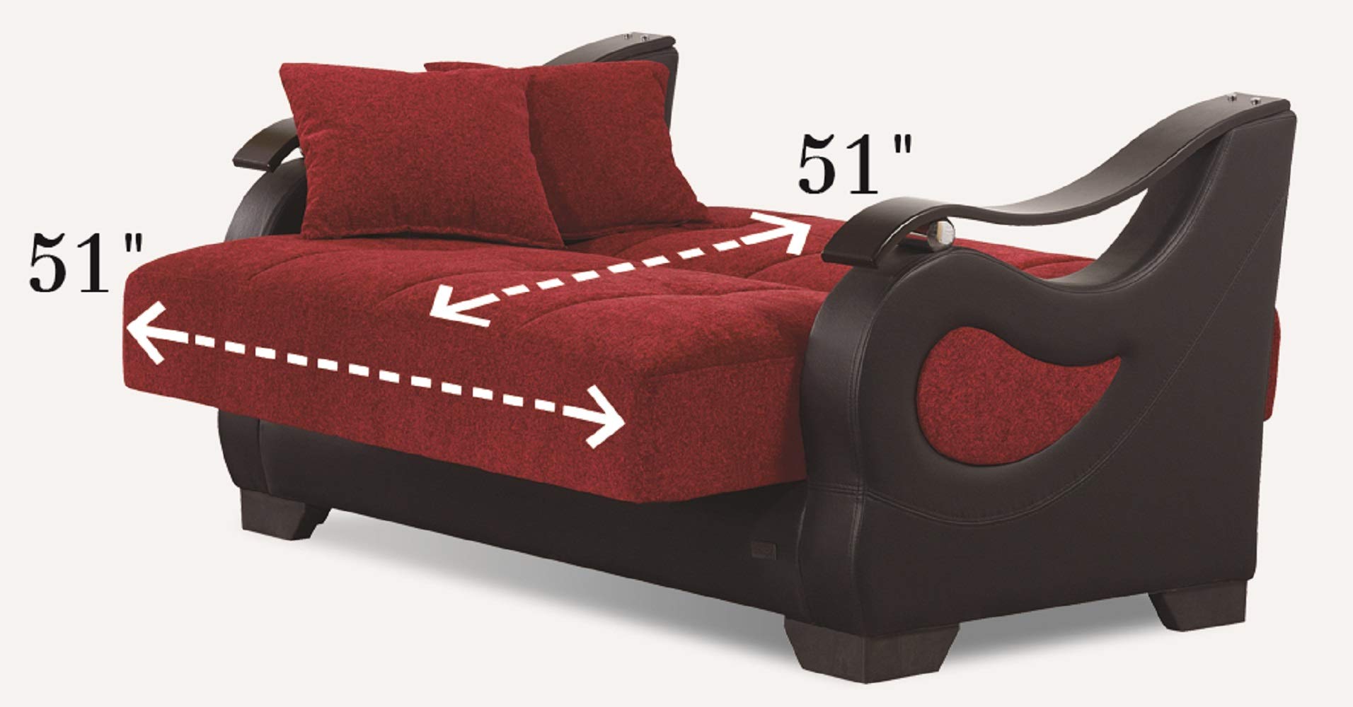 BEYAN Pittsburgh Collection Modern Convertible Storage Loveseat with Ample Storage Space, Includes 2 Pillows, Red/Black