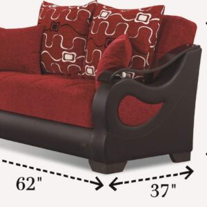 BEYAN Pittsburgh Collection Modern Convertible Storage Loveseat with Ample Storage Space, Includes 2 Pillows, Red/Black