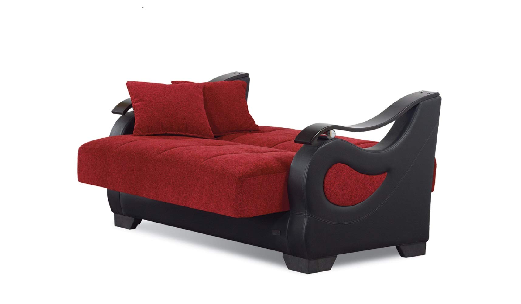 BEYAN Pittsburgh Collection Modern Convertible Storage Loveseat with Ample Storage Space, Includes 2 Pillows, Red/Black