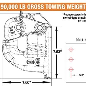 Buyers Products PH50 50 Ton Capacity 6-Hole Mount Air Compensated Pintle Hook, Black