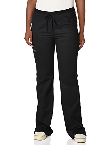 Cherokee Women Scrubs Pants with Contemporary Fit, Low Rise, Flare Leg Bottoms with 6 Pockets 24001T, M Tall, Black