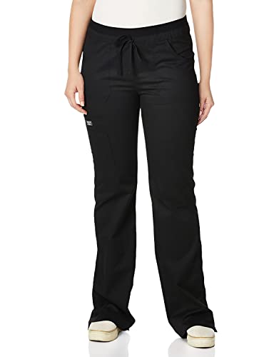 Cherokee Women Scrubs Pants with Contemporary Fit, Low Rise, Flare Leg Bottoms with 6 Pockets 24001T, M Tall, Black