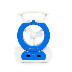 imountek mini portable cooling rechargeable electric powered small quiet desktop table fan w/ 22 led desk lamp/light & powerful led flashlight (blue)