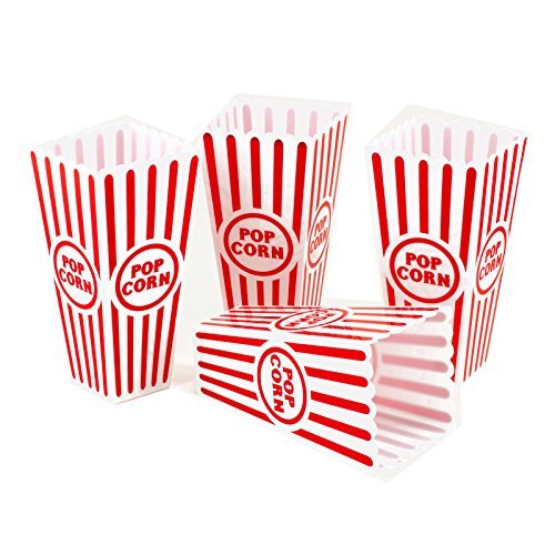 Adorox (Set of 4) Movie Theater Style Popcorn Containers Set (Reusable plastic)