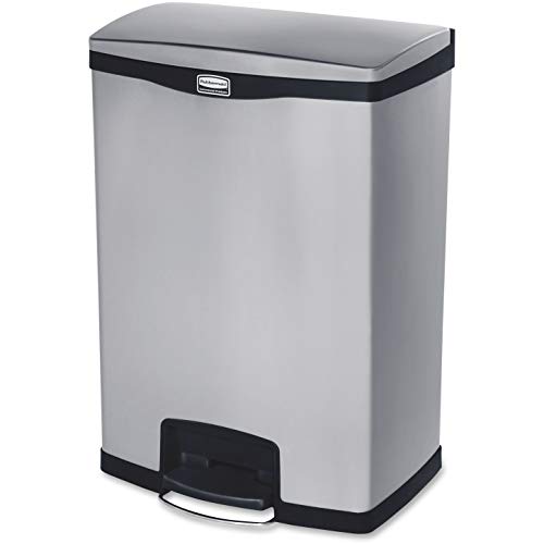 Rubbermaid Commercial Products Slim Jim Front Step-On Trash Can, Stainless Steel, 24 Gallon, Black, Indoor/Outdoor Waste Container for Office/Hospital/Mall/Kitchen