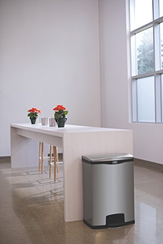 Rubbermaid Commercial Products Slim Jim Front Step-On Trash Can, Stainless Steel, 24 Gallon, Black, Indoor/Outdoor Waste Container for Office/Hospital/Mall/Kitchen