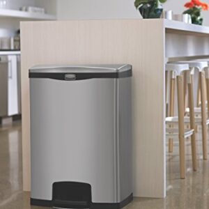 Rubbermaid Commercial Products Slim Jim Front Step-On Trash Can, Stainless Steel, 24 Gallon, Black, Indoor/Outdoor Waste Container for Office/Hospital/Mall/Kitchen