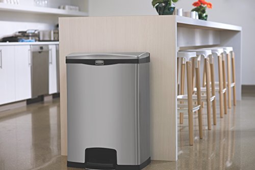 Rubbermaid Commercial Products Slim Jim Front Step-On Trash Can, Stainless Steel, 24 Gallon, Black, Indoor/Outdoor Waste Container for Office/Hospital/Mall/Kitchen