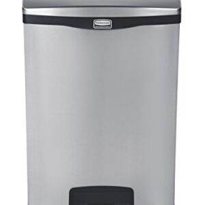 Rubbermaid Commercial Products Slim Jim Front Step-On Trash Can, Stainless Steel, 24 Gallon, Black, Indoor/Outdoor Waste Container for Office/Hospital/Mall/Kitchen