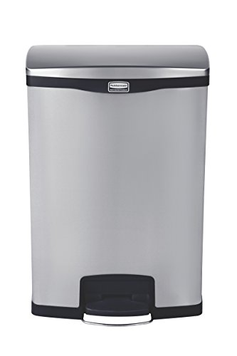 Rubbermaid Commercial Products Slim Jim Front Step-On Trash Can, Stainless Steel, 24 Gallon, Black, Indoor/Outdoor Waste Container for Office/Hospital/Mall/Kitchen