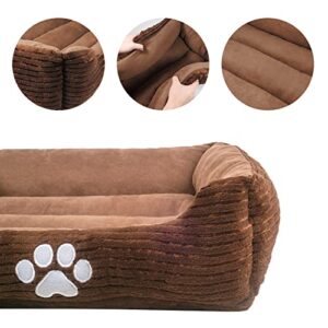 Long Rich HCT REC-005 Reversible Rectangle Pet Bed with Dog Paw Printing, Coffee, By Happycare Textiles, 25 by 21 inches