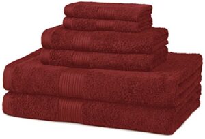 amazon basics 6-piece fade resistant bath towel, hand and washcloth set - crimson, 14.25" l x 10.85" w