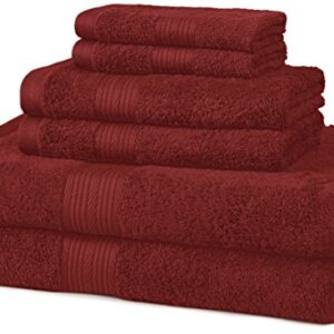 Amazon Basics 6-Piece Fade Resistant Bath towel, Hand and Washcloth Set - Crimson, 14.25" L x 10.85" W