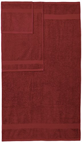 Amazon Basics 6-Piece Fade Resistant Bath towel, Hand and Washcloth Set - Crimson, 14.25" L x 10.85" W