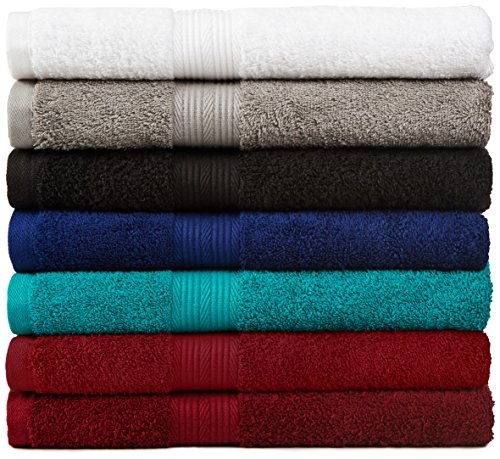 Amazon Basics 6-Piece Fade Resistant Bath towel, Hand and Washcloth Set - Crimson, 14.25" L x 10.85" W