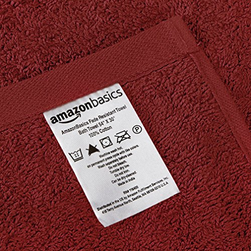 Amazon Basics 6-Piece Fade Resistant Bath towel, Hand and Washcloth Set - Crimson, 14.25" L x 10.85" W