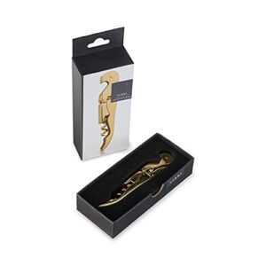 viski 24k gold plated signature double hinged corkscrew wine bottle opener and foil cutter, waiter’s corkscrew wine key, 4.75"