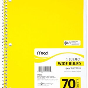 Mead Spiral Notebook, 1 Subject, 70 Wide Ruled Sheets, Assorted Colors, 12 Pack