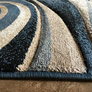 Nikos Modern Wide Runner Area Rug Blue Sculpture Design 258 (32in.X7ft.)