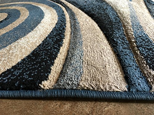 Nikos Modern Wide Runner Area Rug Blue Sculpture Design 258 (32in.X7ft.)