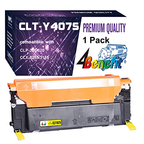 (1-Pack) 4Benefit (1xYellow) Compatible CLT-407S Toner Cartridge Work for CLT-Y407S CLT-407S Y407S for Used in CLX-3185FW 3185N CLP-320N CLP-321N CLP-325W Printer