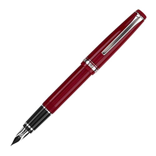 PILOT Falcon Collection Fountain Pen, Red Barrel with Rhodium Accents, Soft Extra Fine Nib, Blue Ink (71620)