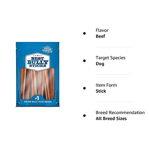 Best Bully Sticks 6 Inch All-Natural Bully Sticks for Dogs - 6” Fully Digestible, 100% Grass-Fed Beef, Grain and Rawhide Free | 8 oz